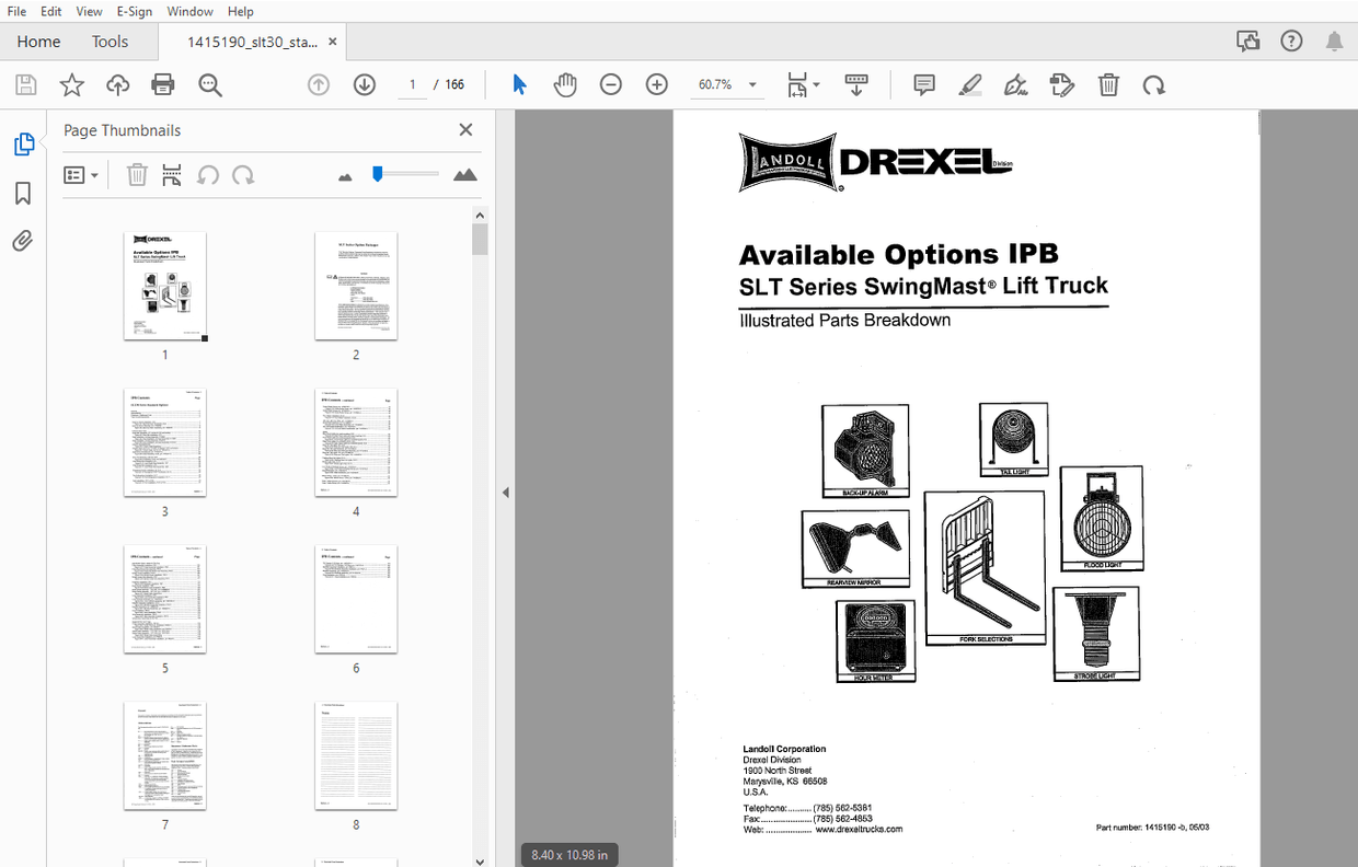 Drexel SLT Series SwingMast Lift Truck Available Options IPB Parts Manual 1415190 – PDF DOWNLOAD