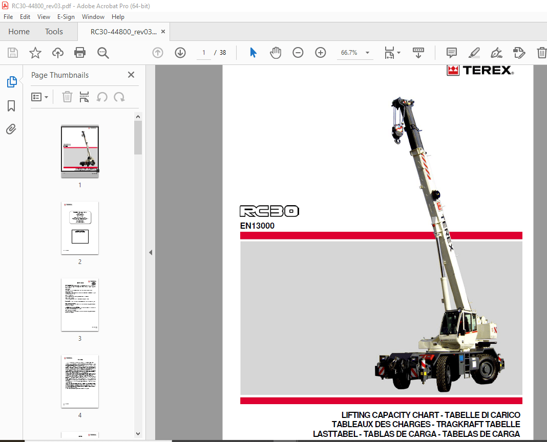 Terex Crane RC30 Lifting Capacity Chart Manual – PDF DOWNLOAD