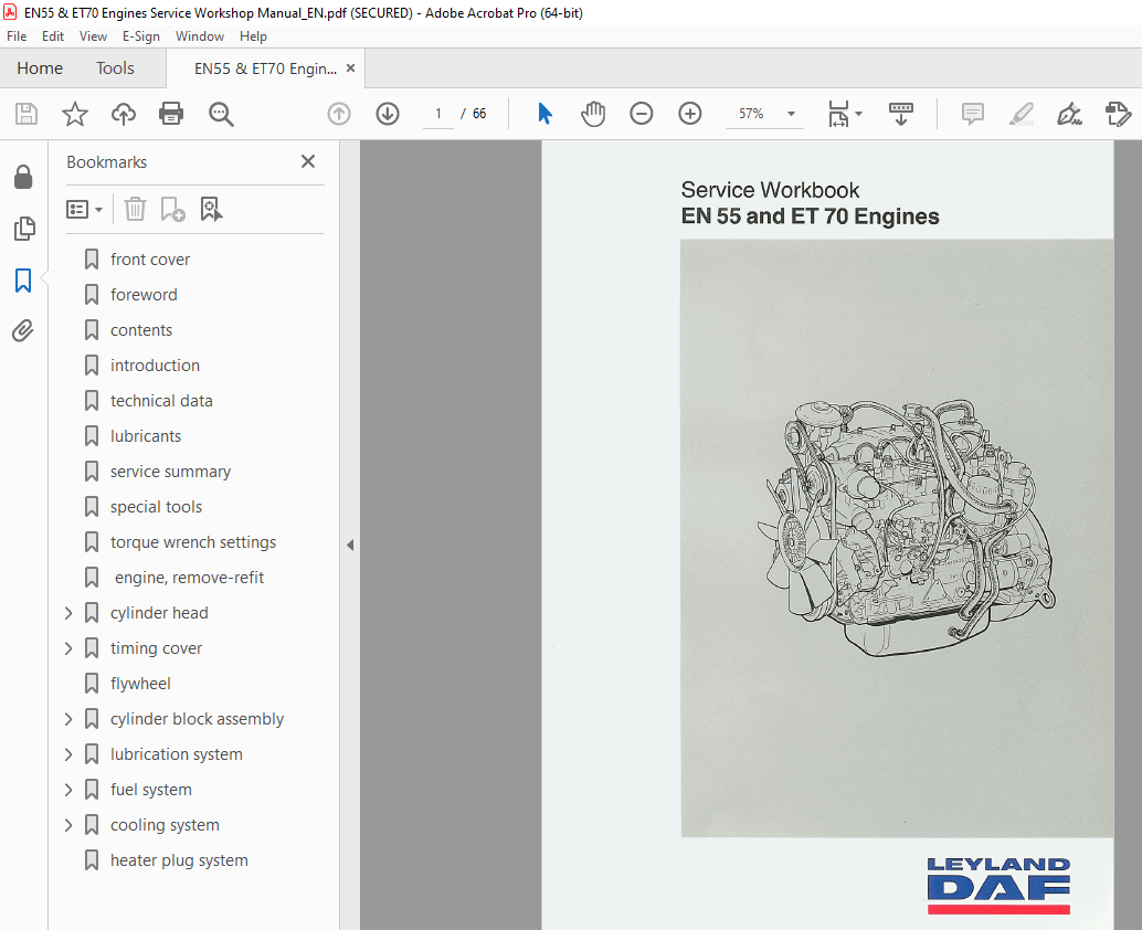 LEYLAND DAF EN55 & ET70 Engine Service Workbook Manual - PDF DOWNLOAD