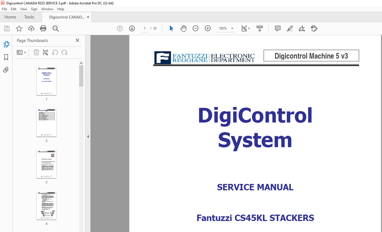Fantuzzi Reggiane CS45KL Stackers Digicontrol System Service Manual – PDF DOWNLOAD