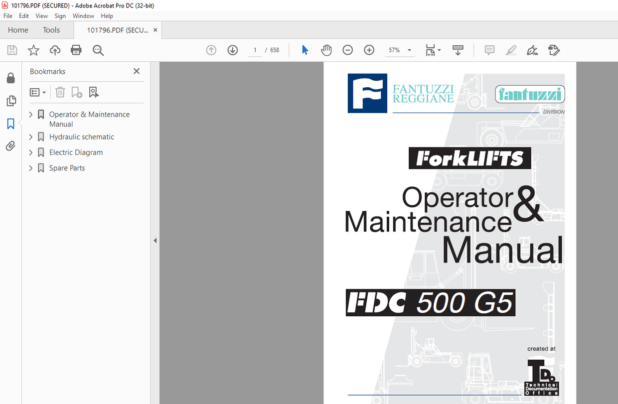 Fantuzzi Reggiane Forklift FDC 500 G5 Operator & Parts + Electrical ...