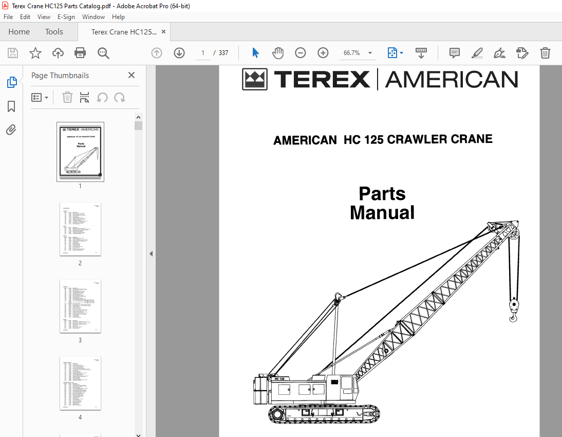 Terex Crawler Crane HC 125 Parts Manual - PDF DOWNLOAD