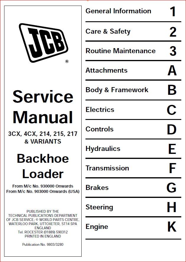 Jcb 4cx Backhoe Loader 903000 Onwards Repair Service Manual PDF Download