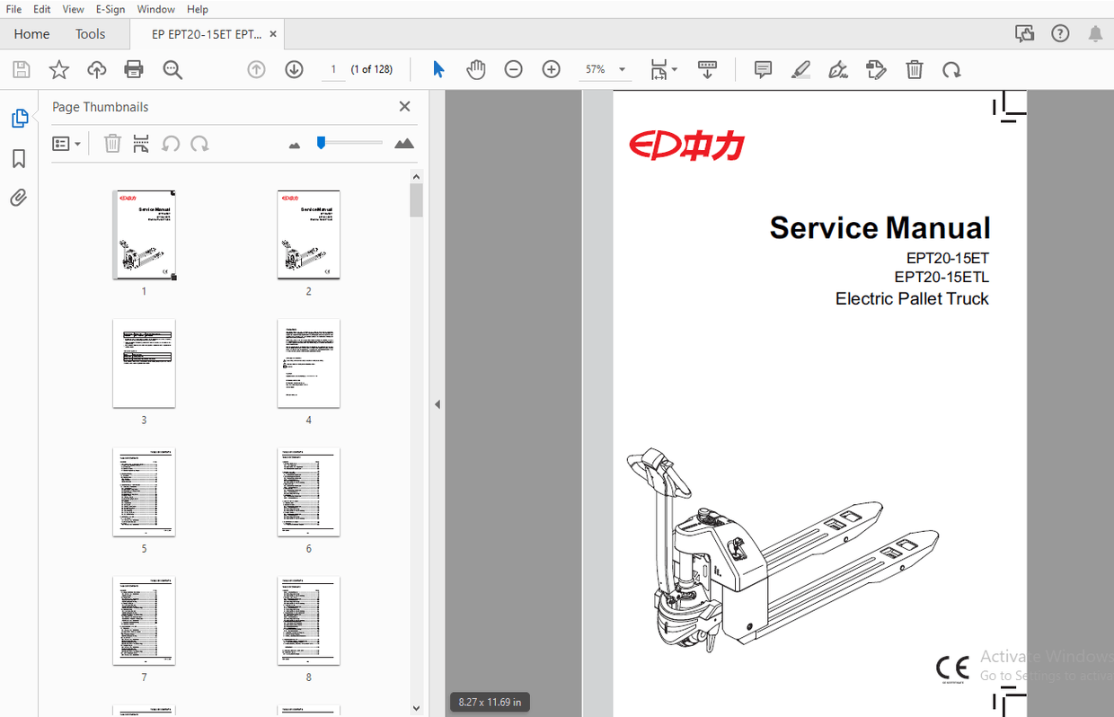 EP EPT20-15ET EPT20-15ETL Electric Pallet Truck Service Manual – PDF DOWNLOAD