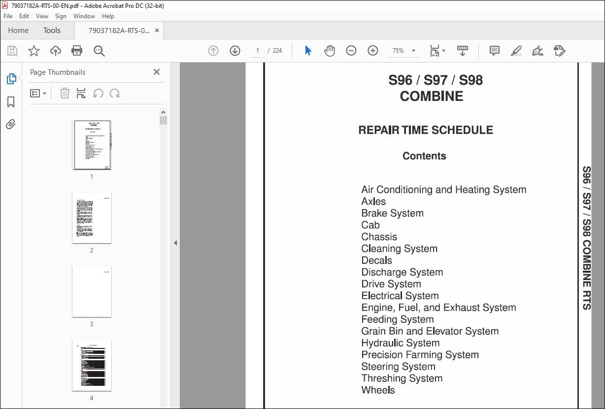 Gleaner NA Harvesting S96 S97 S98 Combine Repair Time Schedule Manual ...