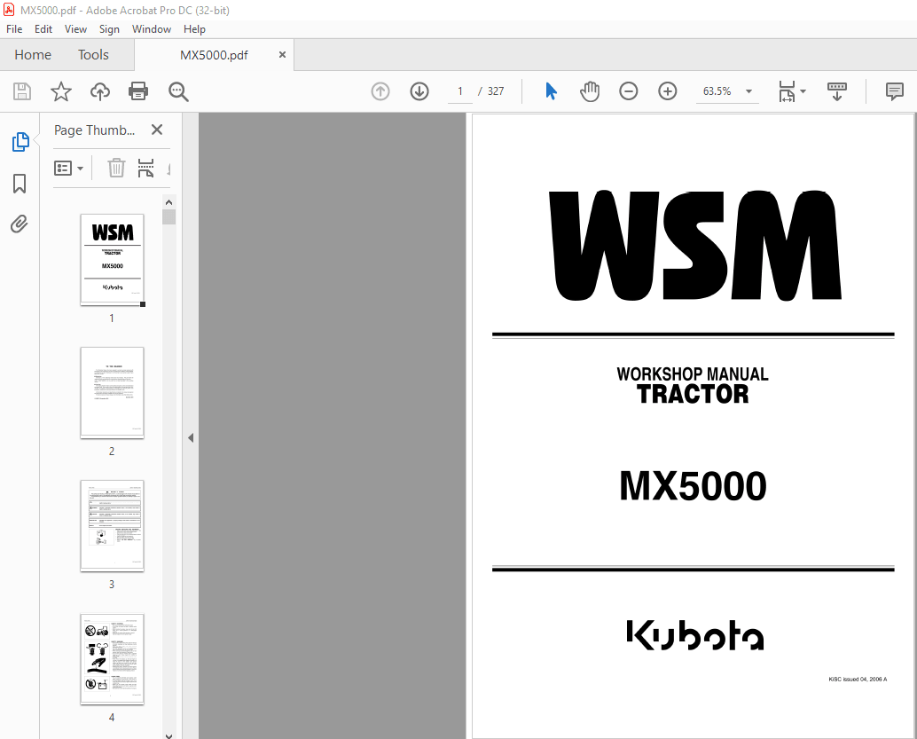 Kubota Tractor MX5000 Workshop Manual – PDF DOWNLOAD
