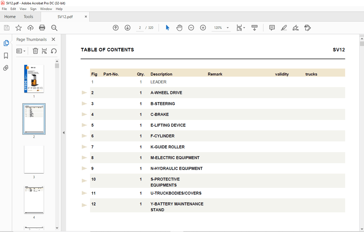 STILL STED Forklift sv 12 Straddle stacker Spare Parts List Manual ...