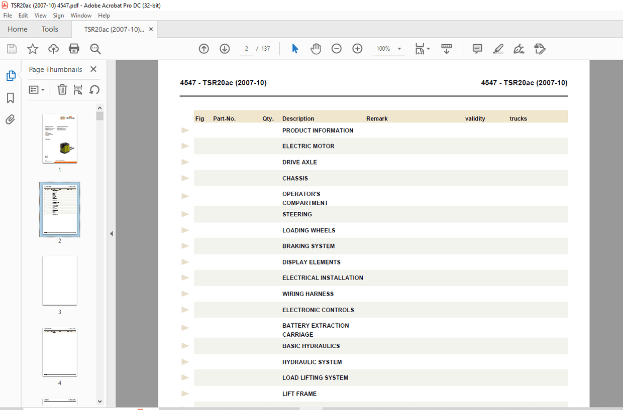Still STED Forklift TSR 20 ac Electric Fork Truck Spare Parts List Manual 4547 – PDF DOWNLOAD