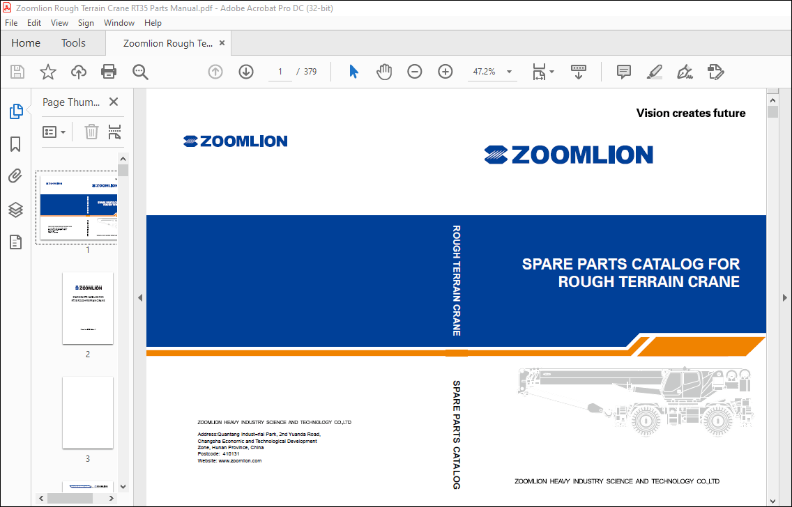 Zoomlion RT35 Rough Terrain Crane Parts Manual – PDF DOWNLOAD