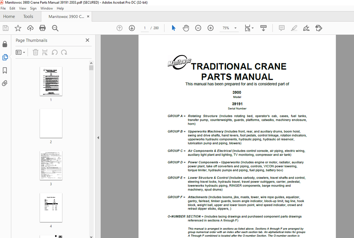 Manitowoc Traditional 3900 Parts Manual SN 39191 - PDF