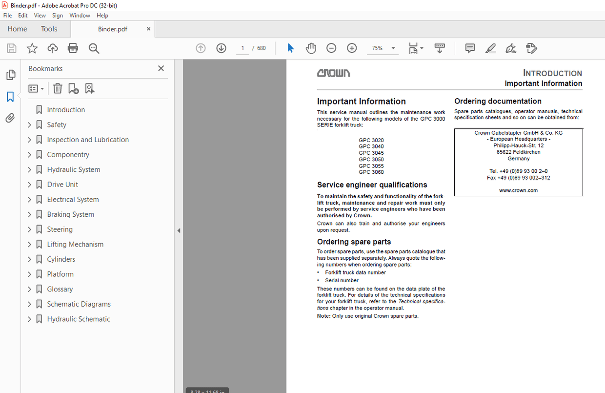 Crown Forklift GPC 3000 Series Service Manual – PDF DOWNLOAD