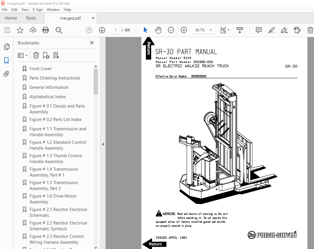 BT Prime Mover SR-30 Electric Walkie Reach Truck Parts Manual - PDF ...