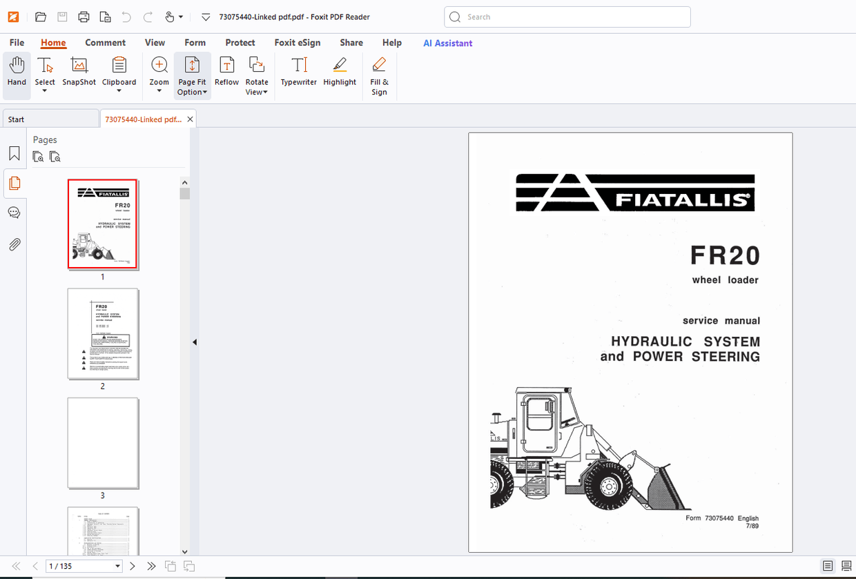 Fiatallis FR20 Wheel Loader Service Manual - PDF DOWNLOAD