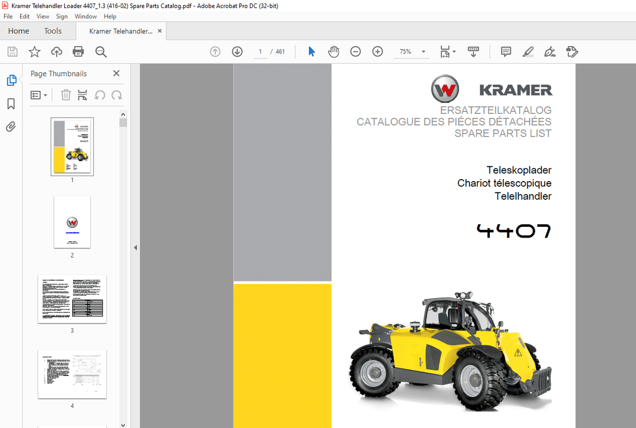 KRAMER Telehandler 4407 Spare Parts List Manual 416020001 – PDF DOWNLOAD