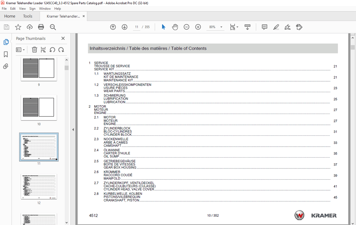 KRAMER Telehandler 1245cc40 Spare Parts List Manual – PDF DOWNLOAD