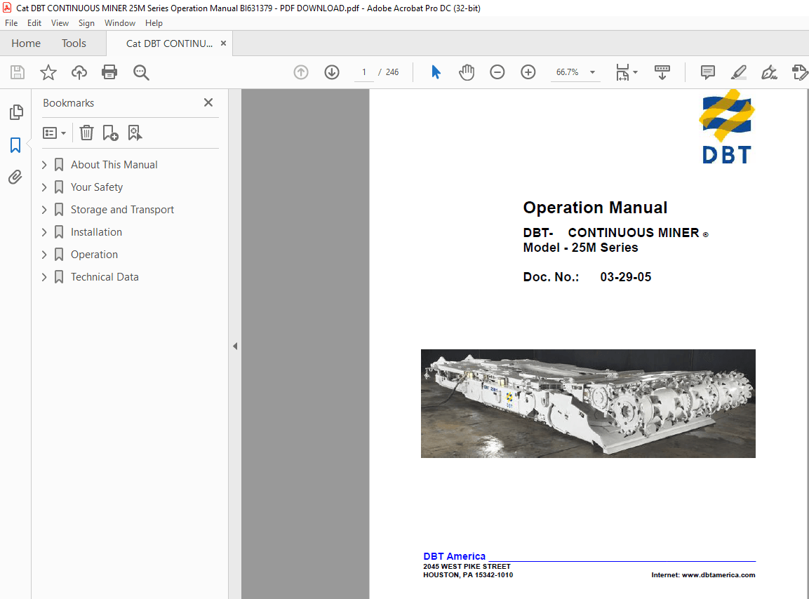 Cat DBT CONTINUOUS MINER 25M Series Operation Manual BI631379 - PDF ...