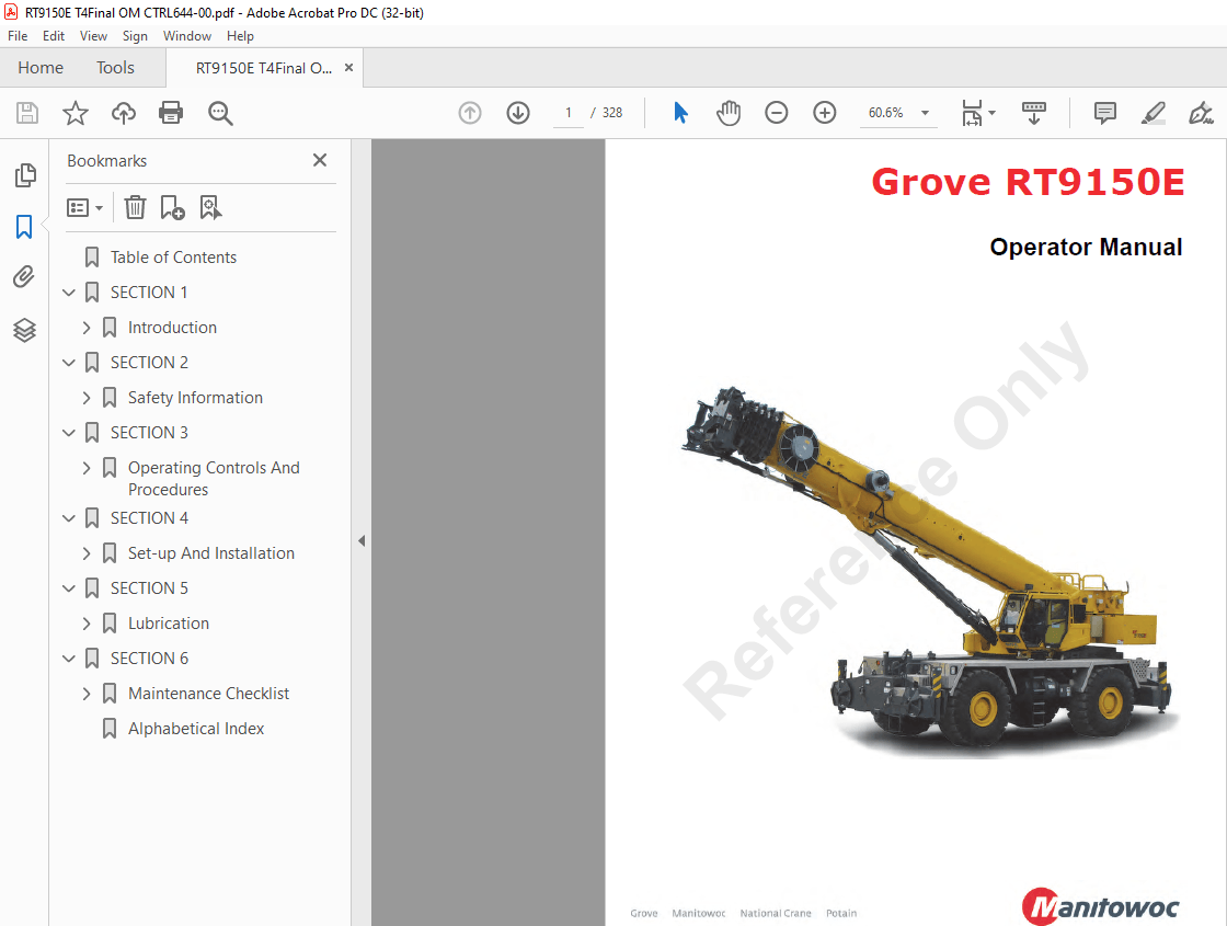 Manitowoc Grove RT9150E Operator Manual – PDF DOWNLOAD