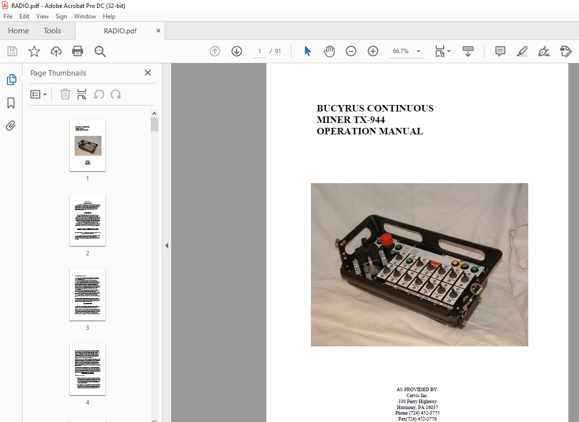 CAT BUCYRUS CONTINUOUS MINER TX-944 OPERATION MANUAL - PDF DOWNLOAD
