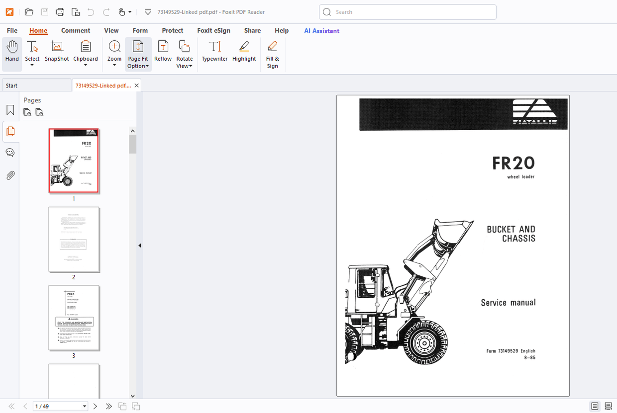 Fiatallis FR20 Wheel Loader Service Manual - PDF DOWNLOAD