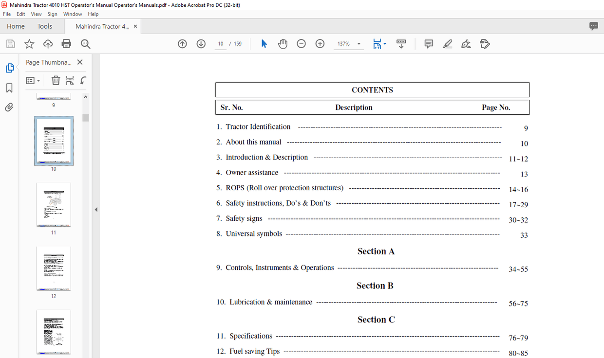 Mahindra Tractor ’10’ Series 4010 HST Operator’s Manual – PDF DOWNLOAD