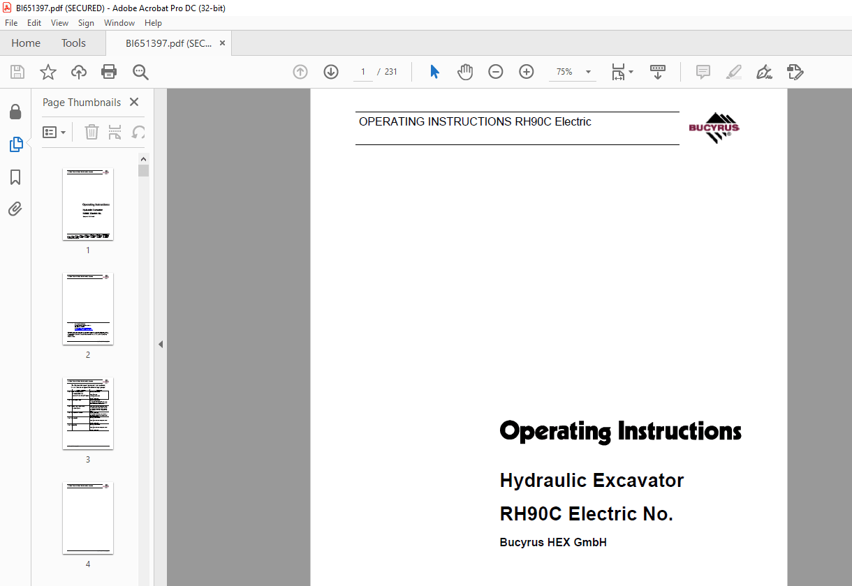 Cat Bucyrus RH90C Electric Hydraulic Excavator OPERATING INSTRUCTIONS ...