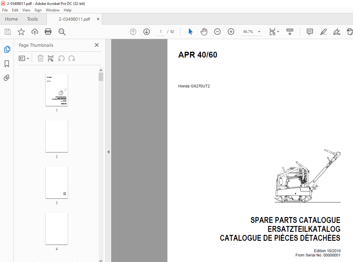Ammann APR 40/60 Honda GX270UT2 Parts Manual SN 00000001 - PDF