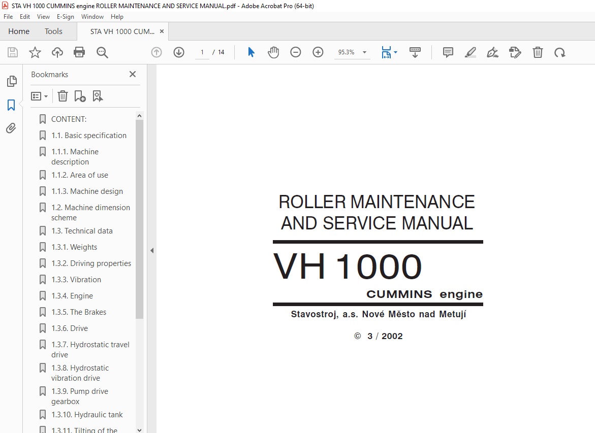 STA VH 1000 CUMMINS engine ROLLER MAINTENANCE AND SERVICE MANUAL – PDF ...