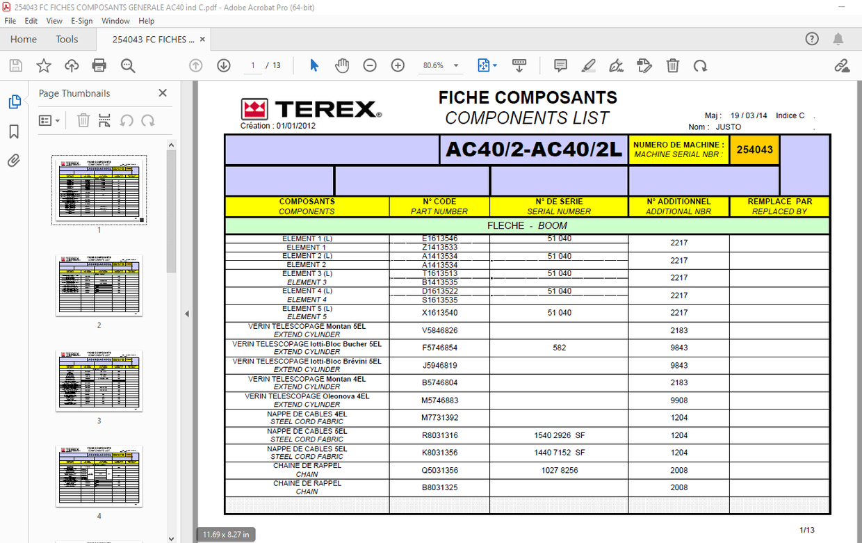 Terex Crane AC40/2-AC40/2L Fiche Components Manual – PDF DOWNLOAD