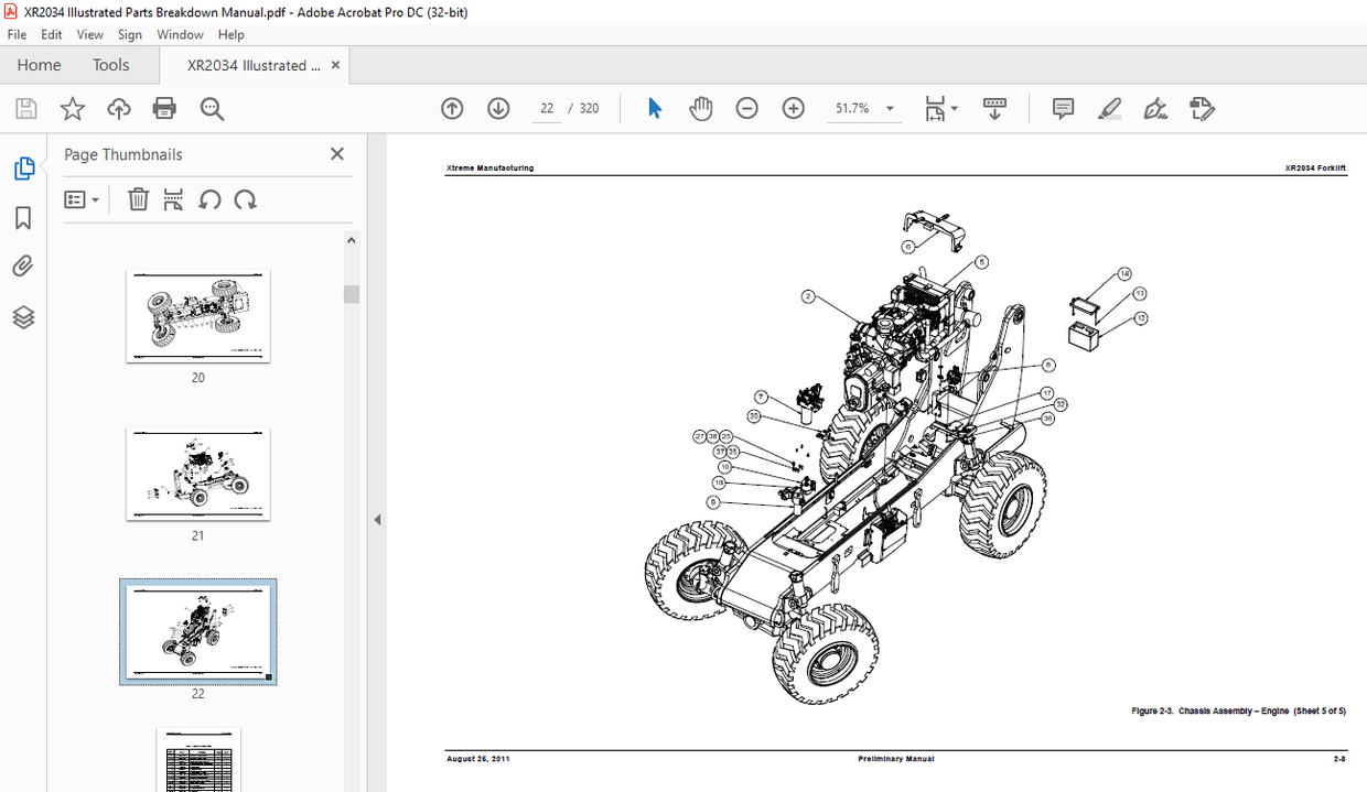 Xtreme Telehandler XR2034 Forward Reach Forklift Parts Breakdown Manual PDF