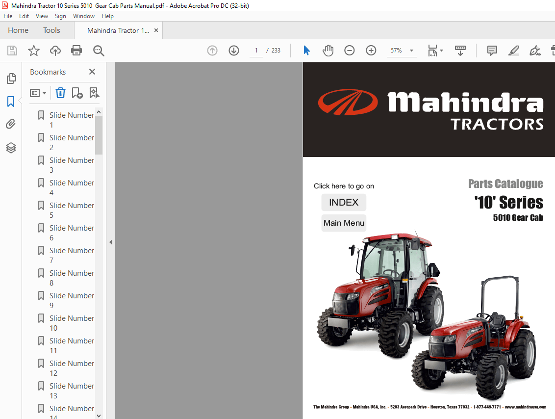 Mahindra Tractor 10 Series 5010 Gear Cab Parts Manual – PDF DOWNLOAD