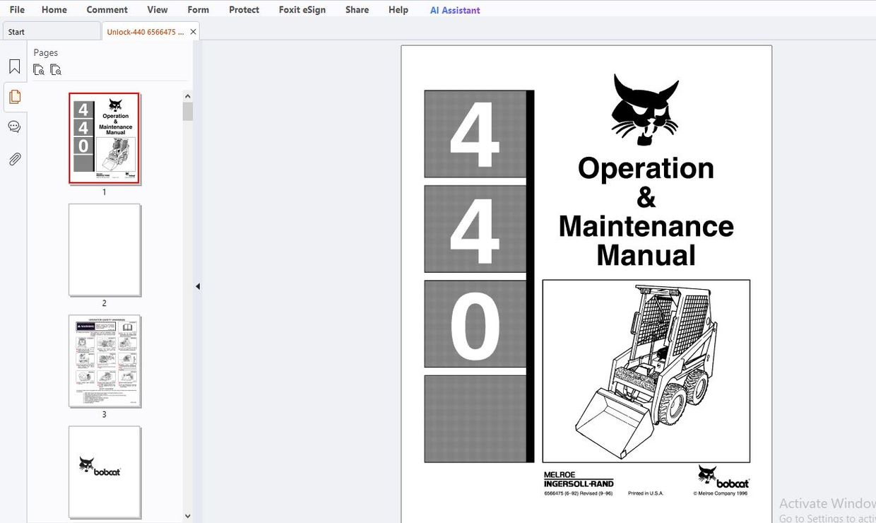 Bobcat 440 Operation & Maintenance Manual 6566475 - PDF DOWNLOAD