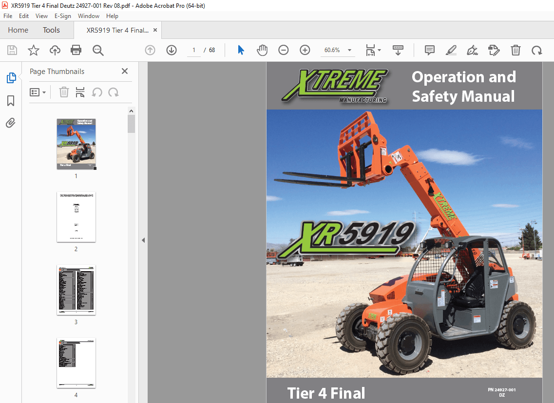 XTREME Telehandler XR5919 Tier 4 Final Operation & Safety Manual PDF