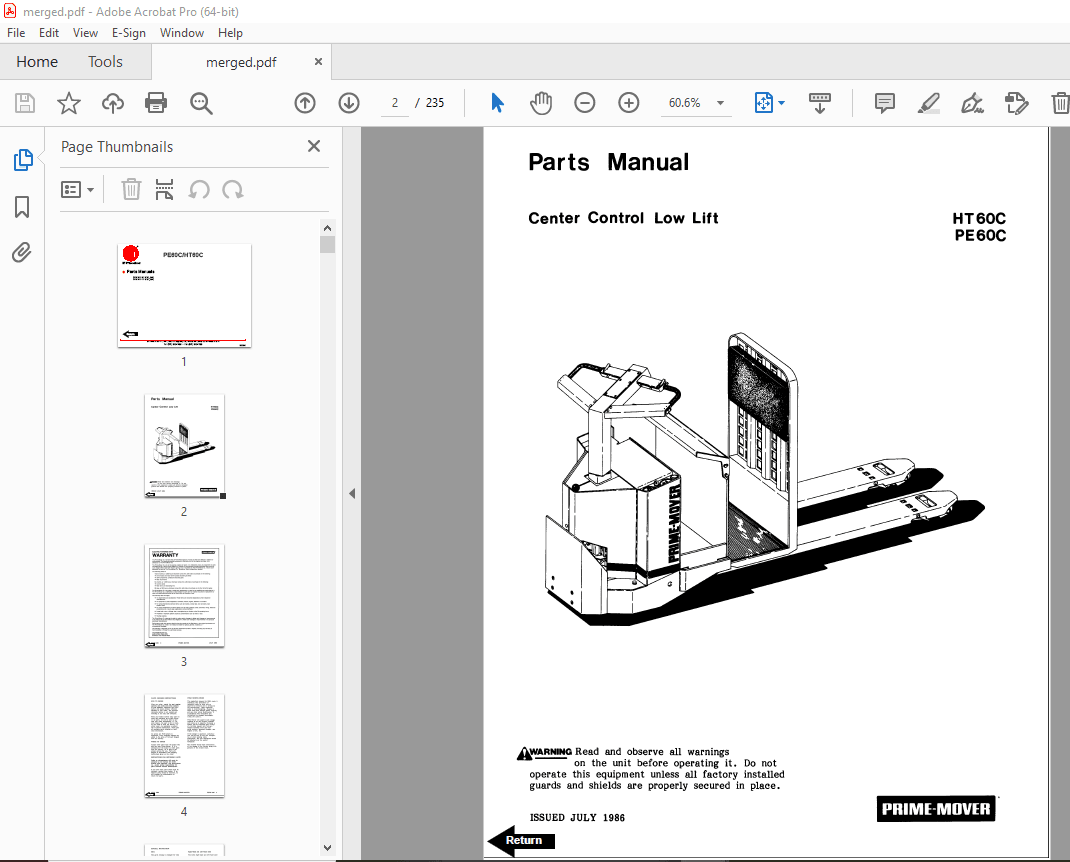 BT Prime-Mover PE-60C HT-60C Center Control Low Lift Parts Manual - PDF ...