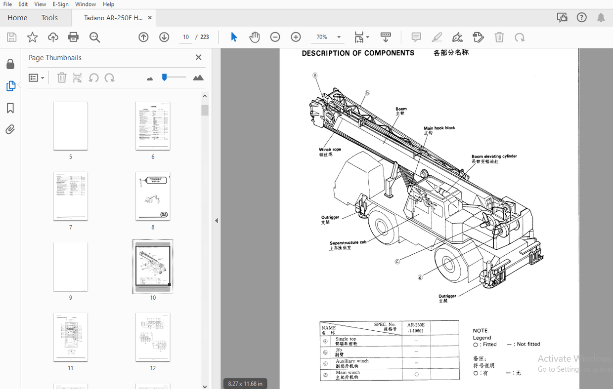 Tadano AR-250E Hydraulic Crane Operation & Maintenance Manual – PDF