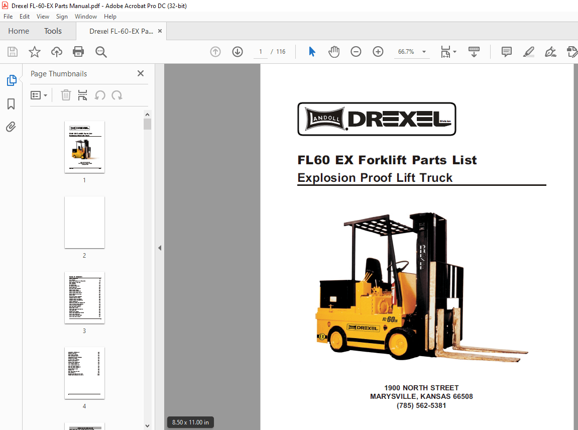 Drexel Landoll FL60 EX Explosion Proof Forklift Parts List Manual – PDF DOWNLOAD