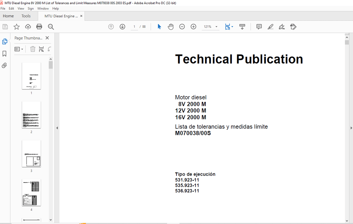 MTU Motor diesel 8V 2000 M, 12V 2000 M, 16V 2000 M Lista de tolerancias y medidas PDF DOWNLOAD