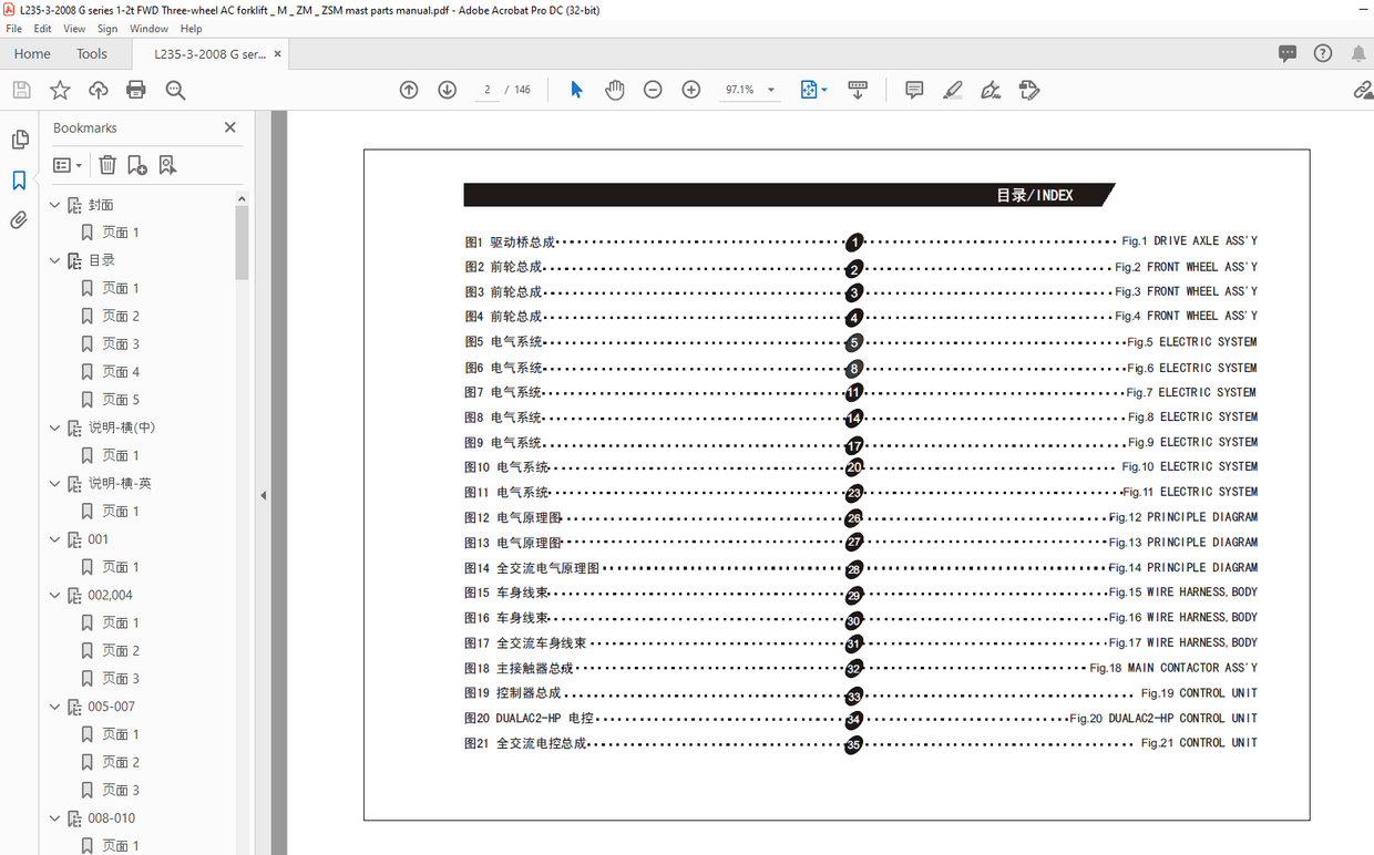 Heli AC Series 1.0t-2.0t Three-Wheel Electric Forklift Trucks Parts Manual PDF