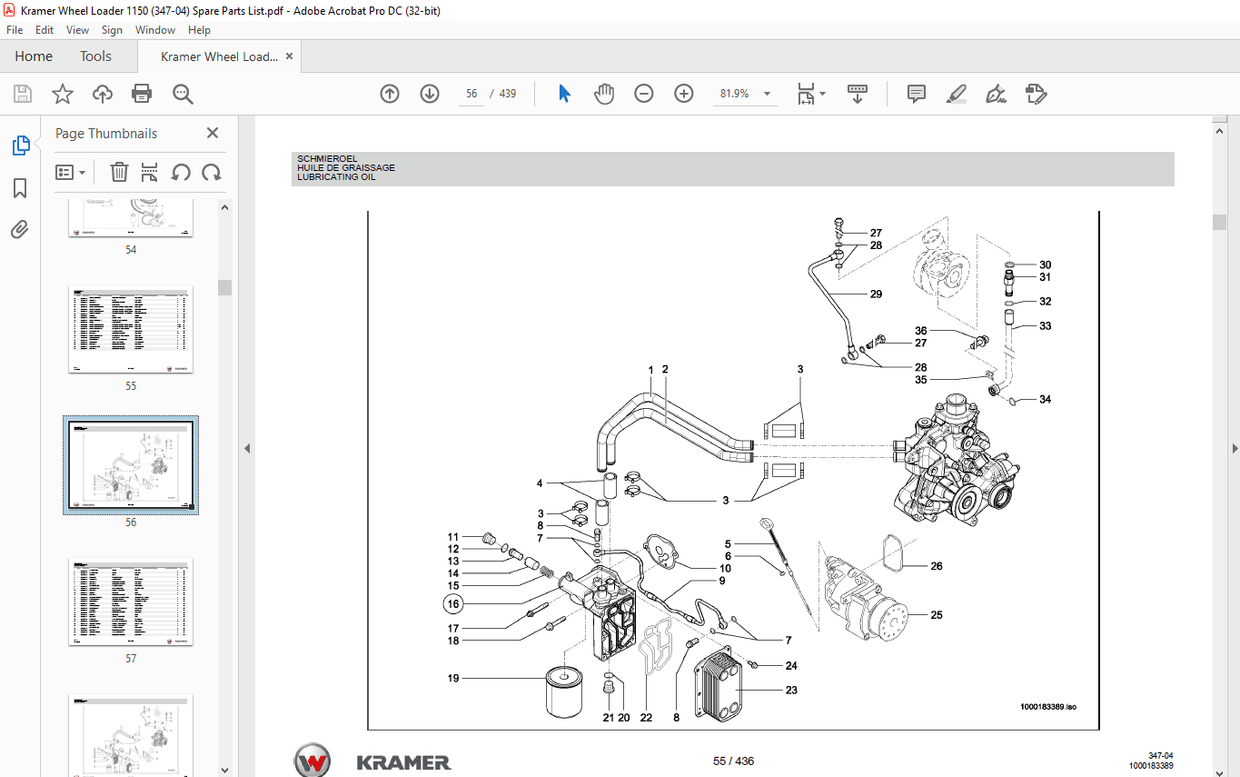 KRAMER 1150 Spare Parts List Manual SN347040001 – PDF DOWNLOAD
