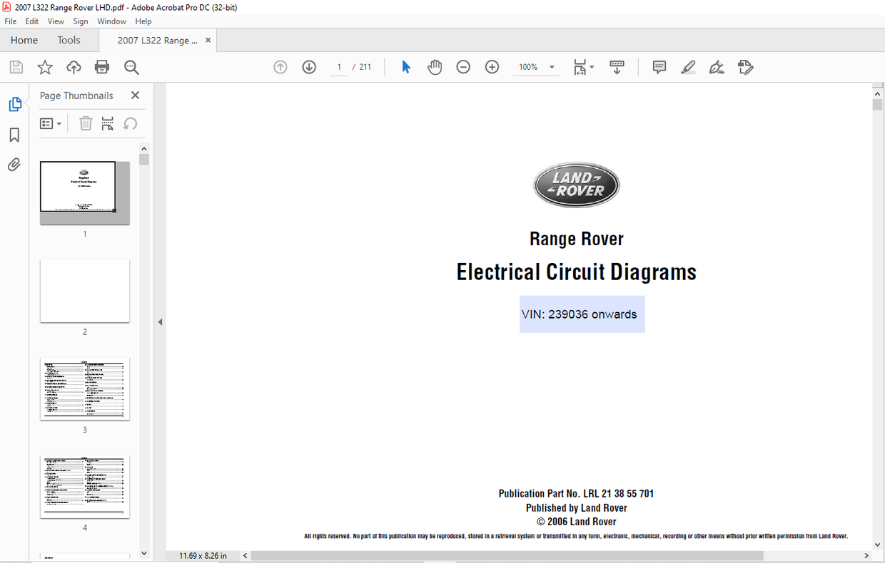 2006 Land Rover L322 Range Rover LHD Electrical Circuit Diagrams Manual- PDF DOWNLOAD