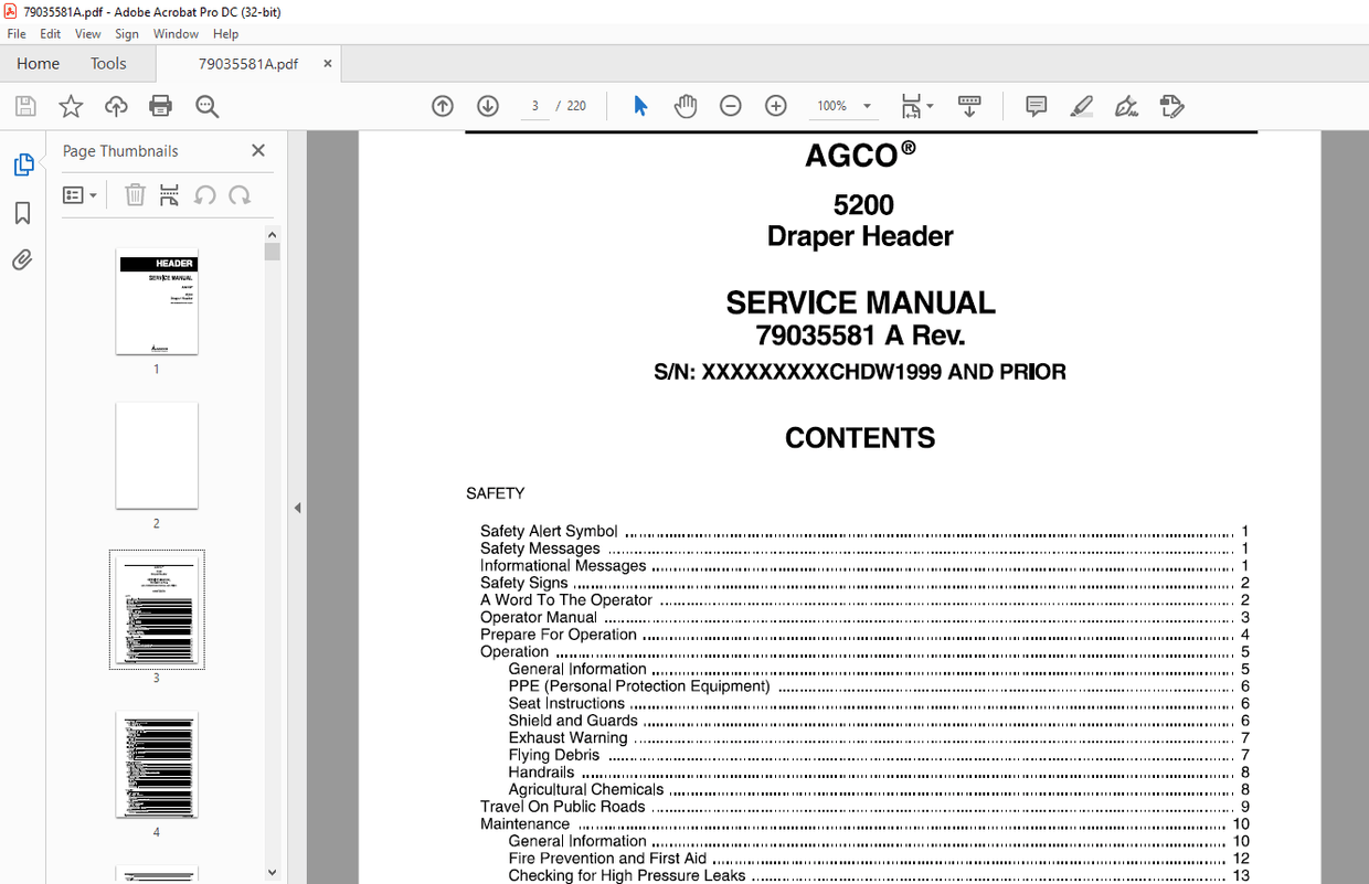AGCO® NA 5200 Draper Header SERVICE MANUAL – PDF DOWNLOAD