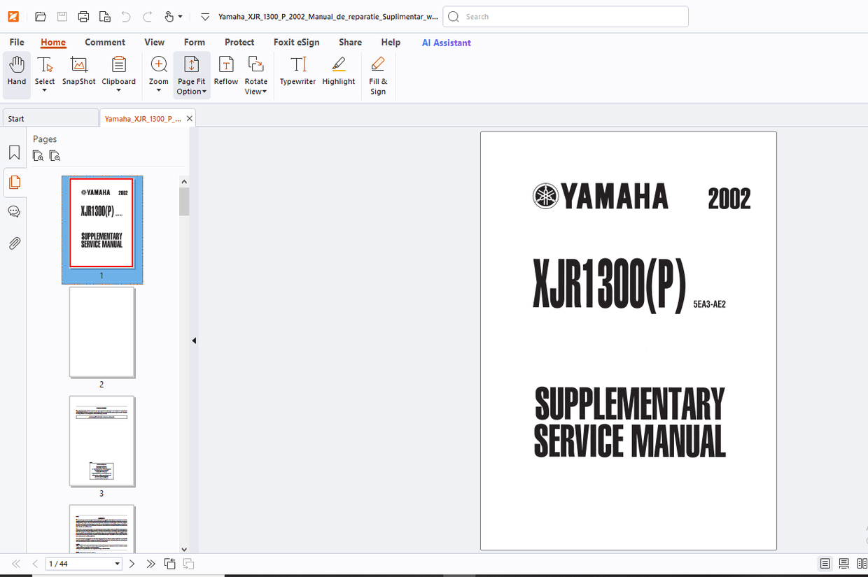 Yamaha XJR1300(P) 2002 Service Manual 5EA3-AE2 - PDF DOWNLOAD