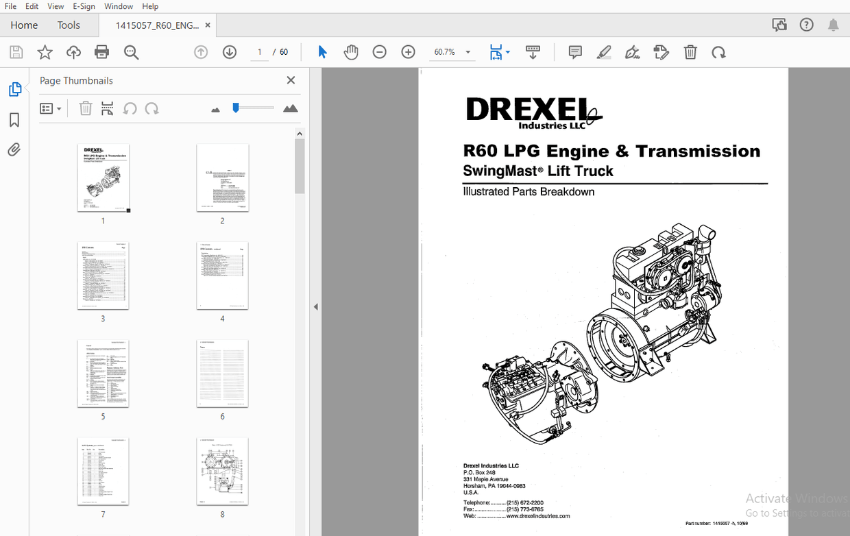Drexel R60 LPG Engine & Transmission SwingMast Lift Truck Parts Manual – PDF DOWNLOAD