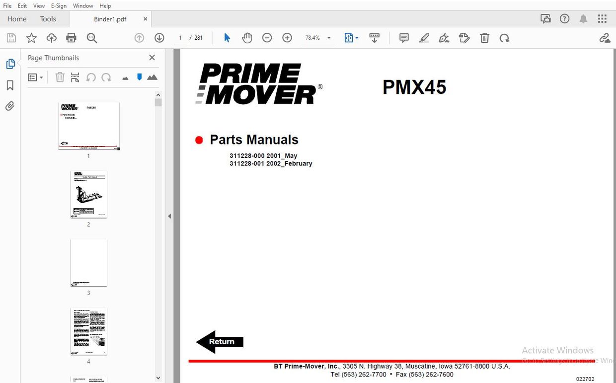 BT PRIME MOVER PMX45 PARTS MANUAL - PDF DOWNLOAD