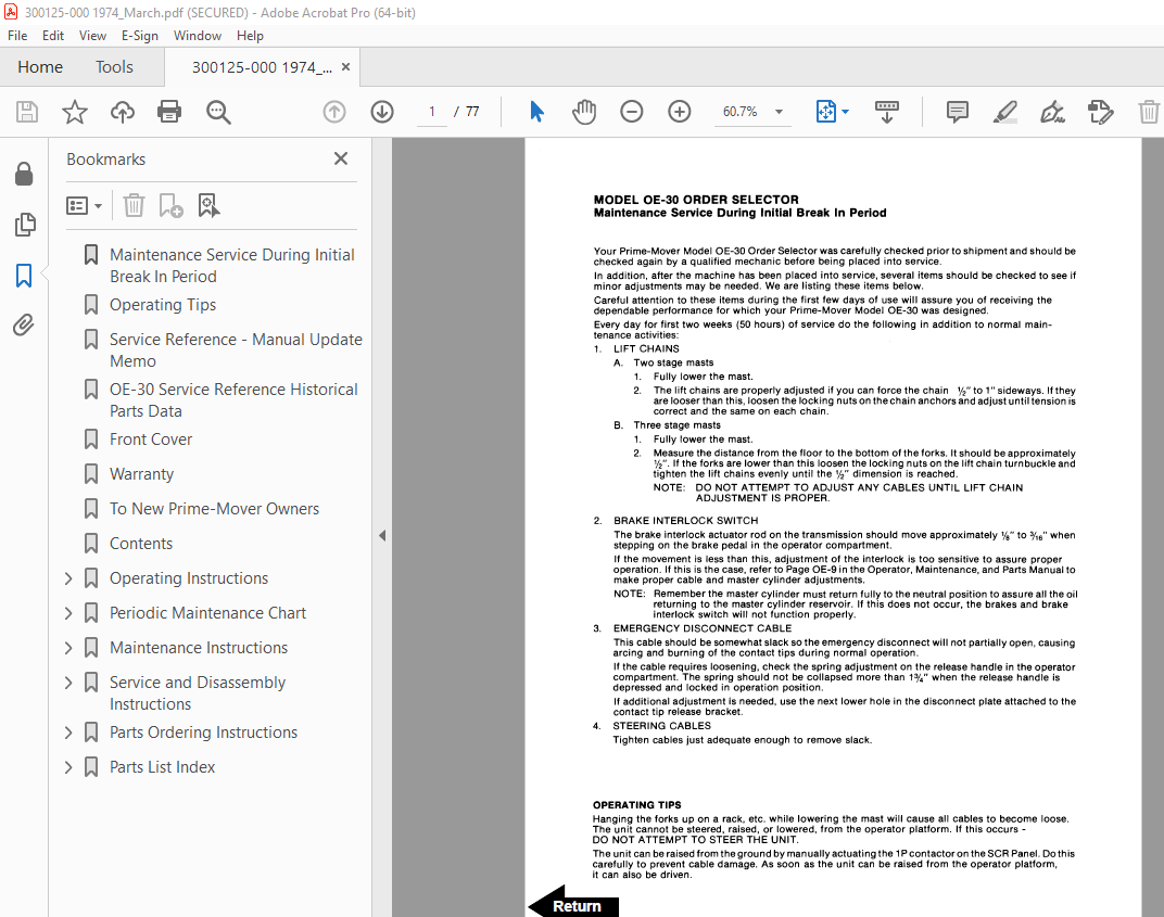 BT-Prime Mover OE-30 Order Selector Maintenance Service Manual - PDF DOWNLOAD