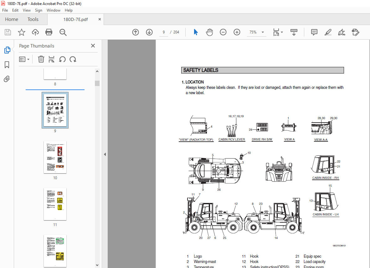 Hyundai 180D-7E Forklift Diesel Trucks Operator’s Manual 2023 - PDF ...