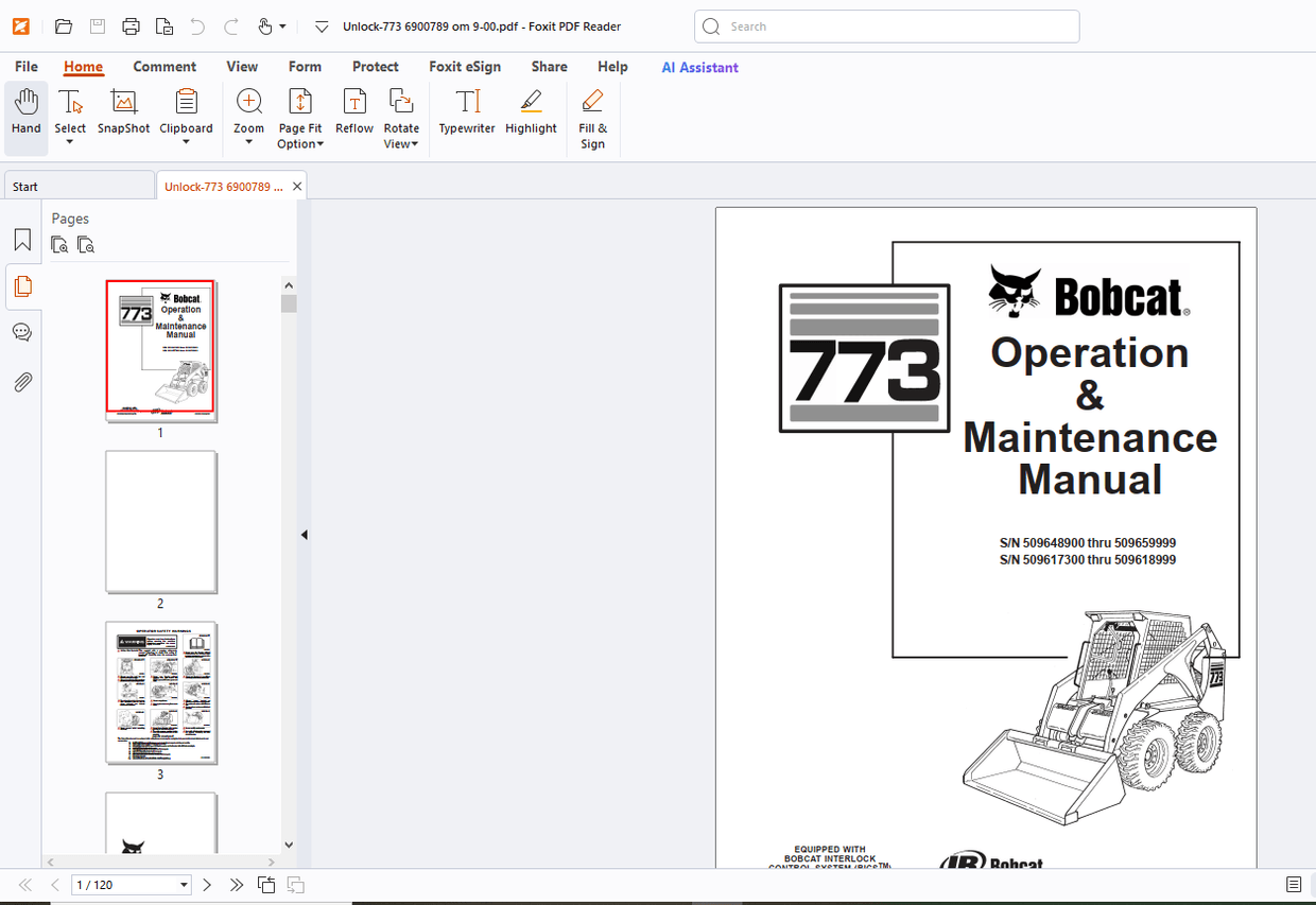 Bobcat 773 Operation & Maintenance Manual - PDF DOWNLOAD