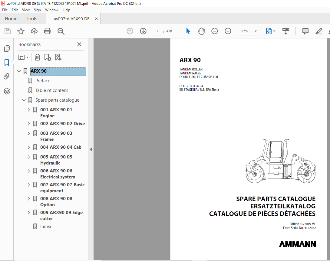 Ammann ARX 90 Tandem Roller Parts Manual 4122072 - PDF