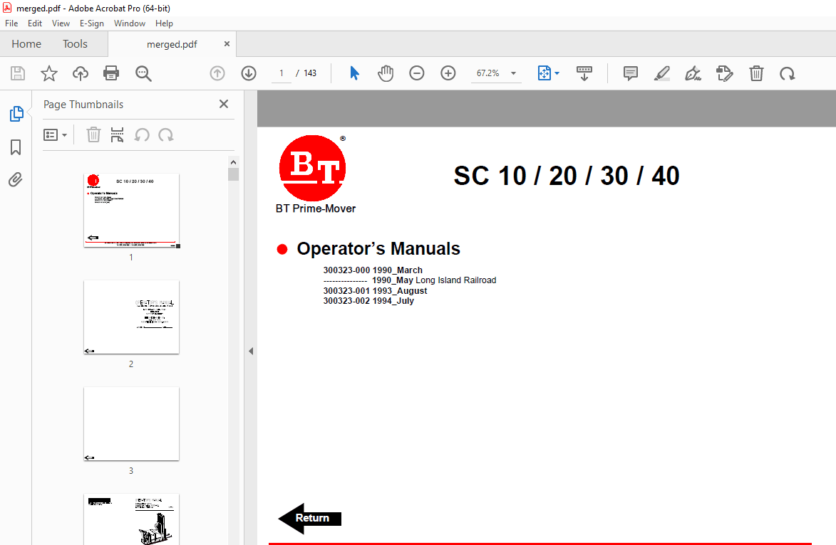 BT Prime-Mover SC-40 Electric Counter Balanced Walkie Stacker Operator's Manual - PDF DOWNLOAD