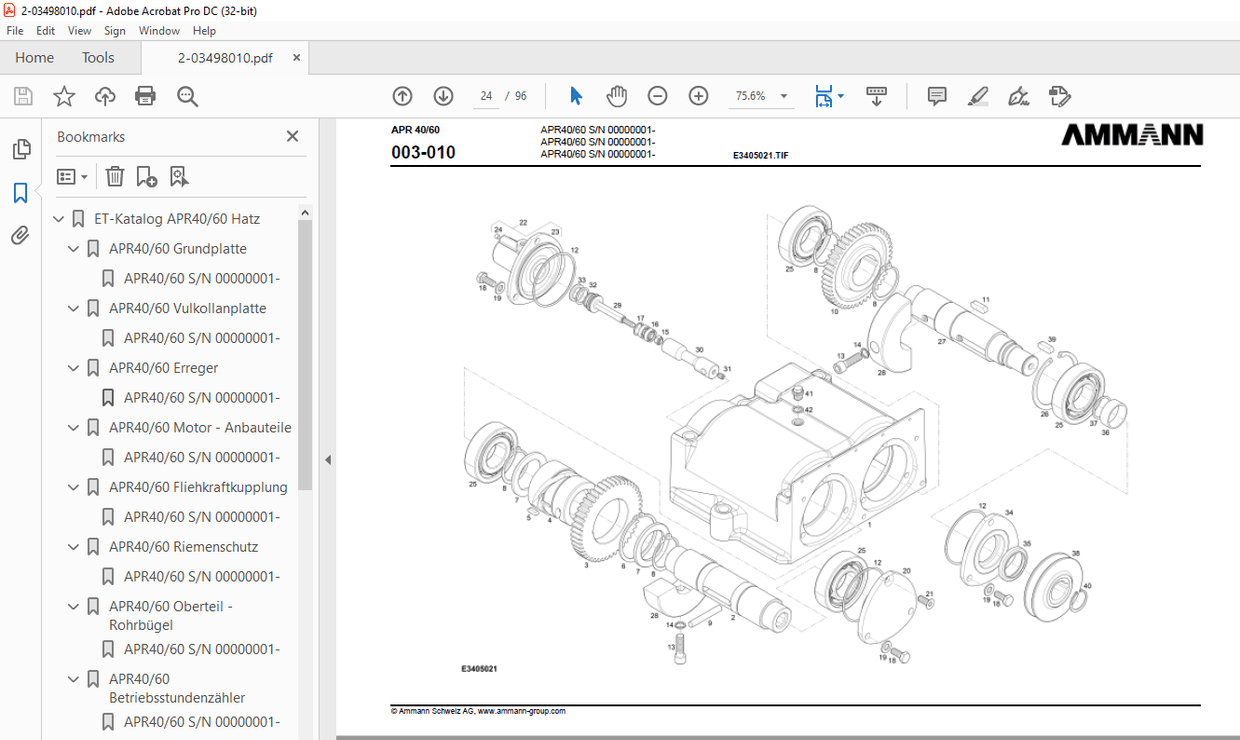 Ammann APR 40/60 Hatz 1B30 Spare Parts Catalogue Manual SN 00000001 – PDF DOWNLOAD