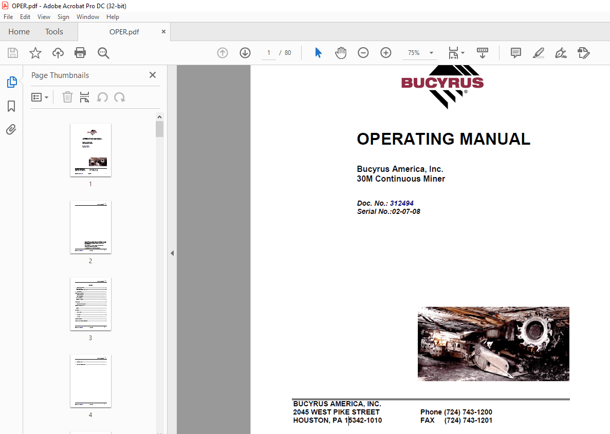 CAT Bucyrus 30M Continuous Miner Operating Manual - PDF DOWNLOAD